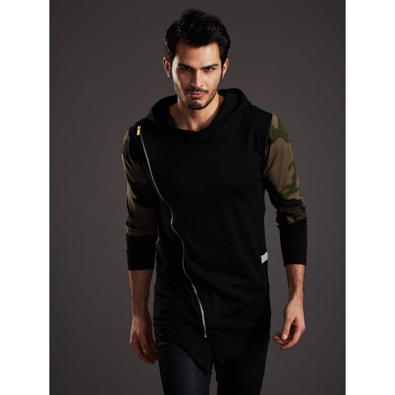 Hanorac negru cu fermoar asimetric